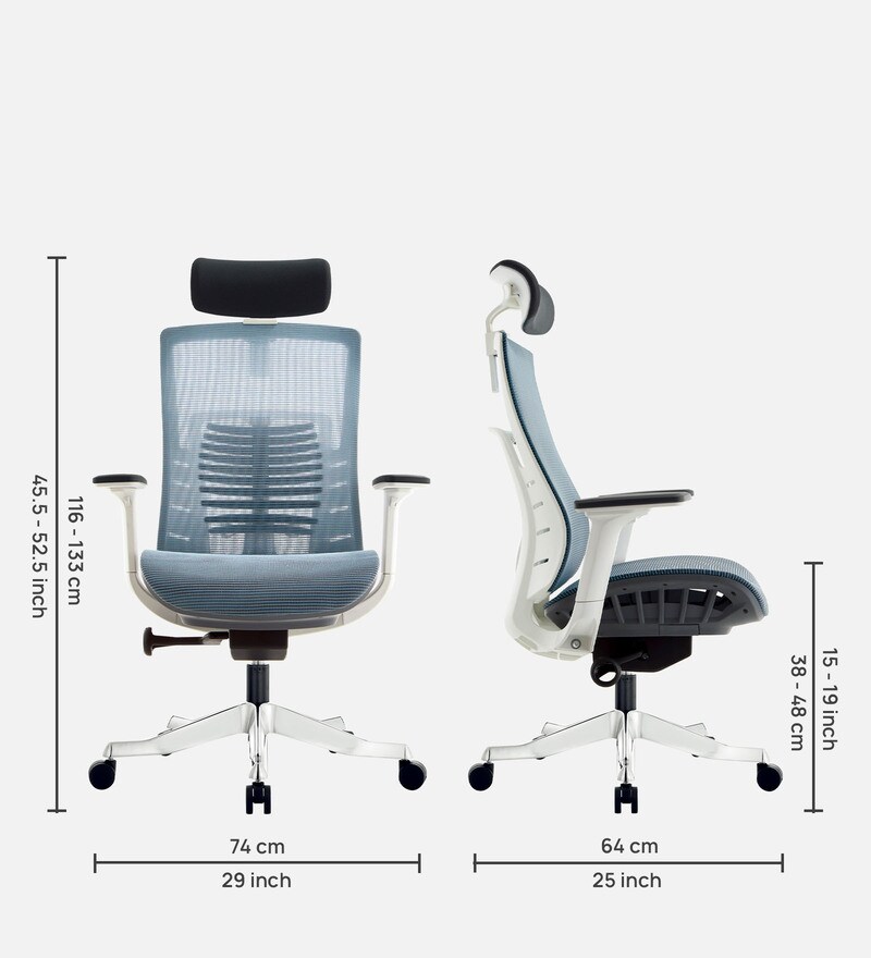 Buy Inspire Breathable Mesh Ergonomic Chair in White & Blue Colour by ...