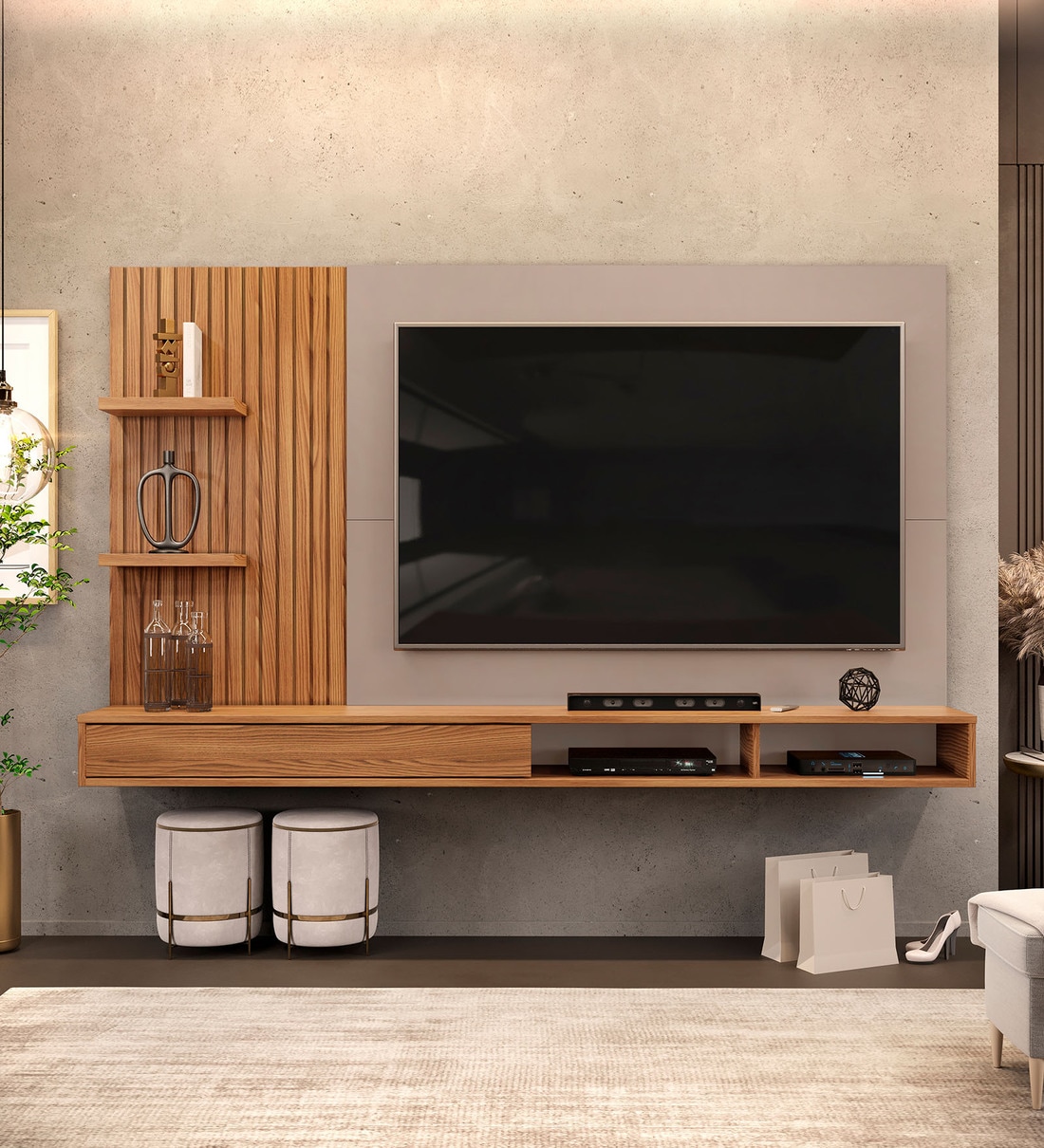 Buy Iris Tv Unit In Bento Carvalho Nobre & Griz Finish For Tvs Up To 70 ...