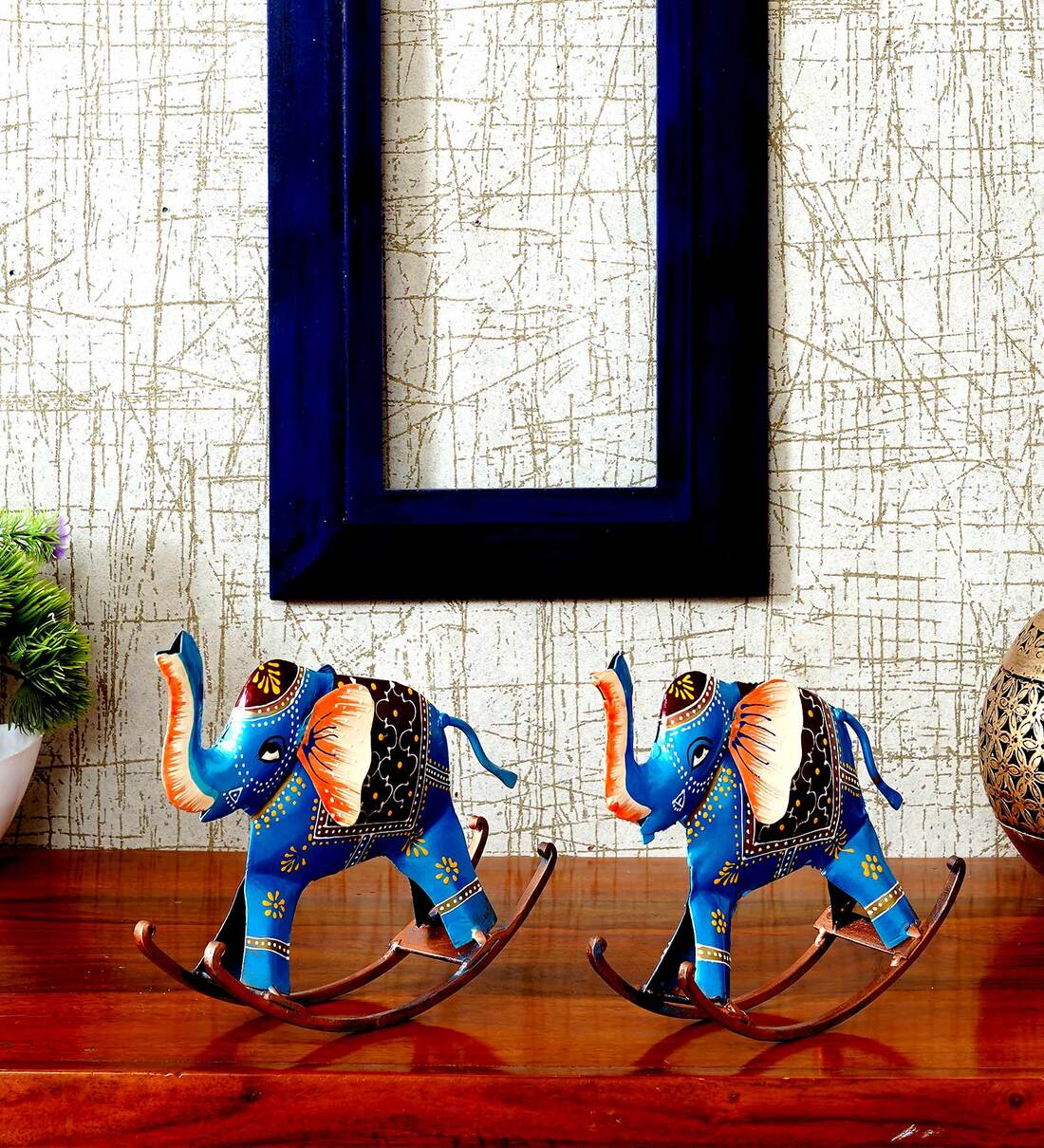 Buy Iron Elephant Set Of 2 Figurine In Blue Colour at 6% OFF by Craft ...