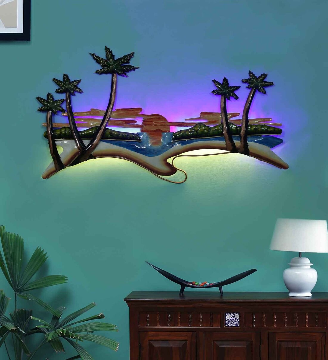 Buy Iron Sun Set Wall Art With LED In Multicolour By Sugandha Online ...