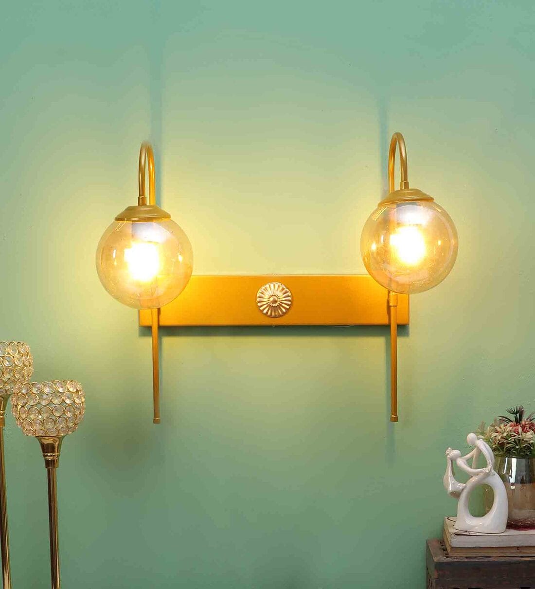 Buy Iron Wall Light in Gold Finish with Amber Glass at 51% OFF by ...