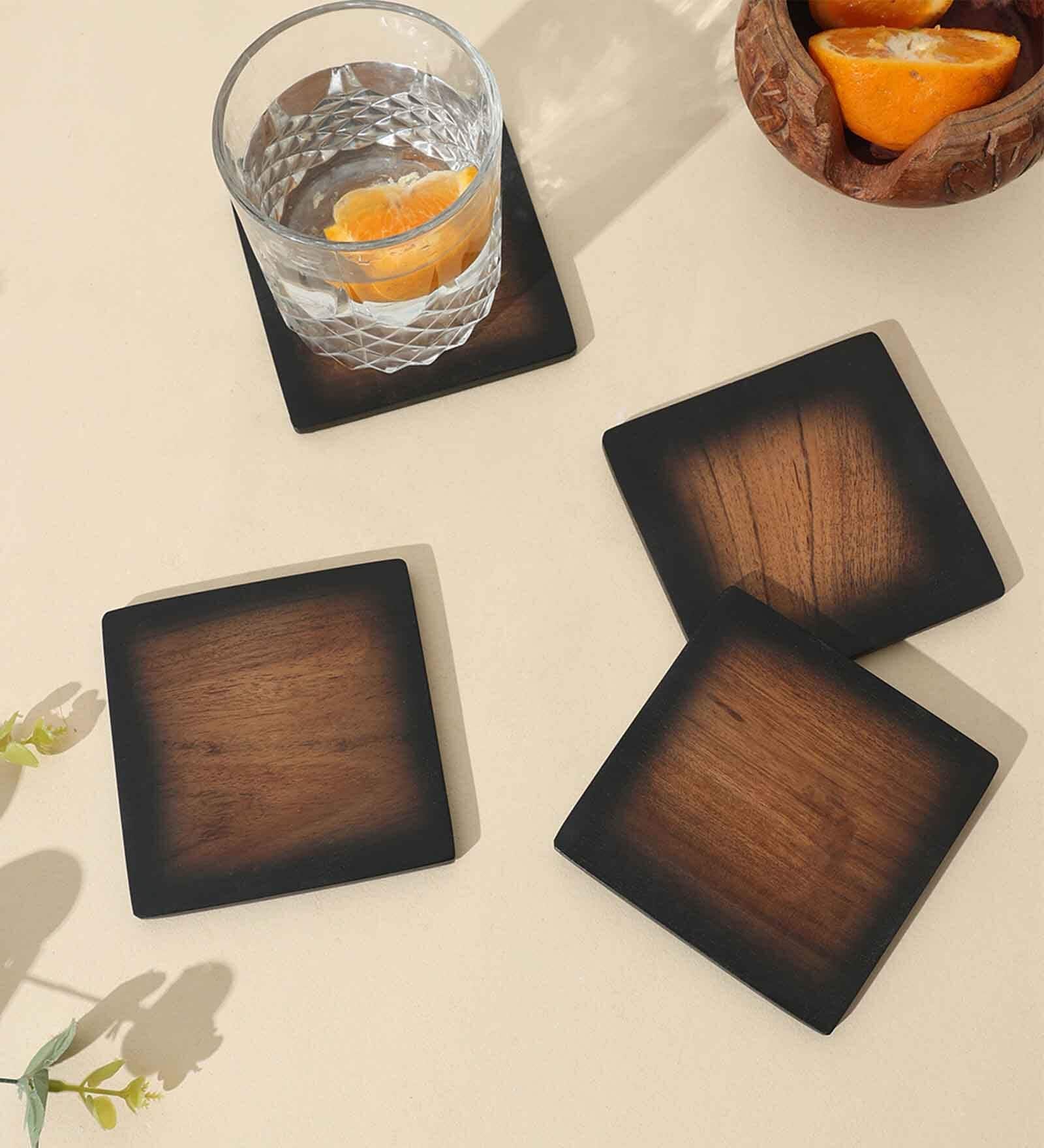 Buy Brown & Black Acacia Wood (Set of 4) Coasters at 20% OFF by Ireka ...