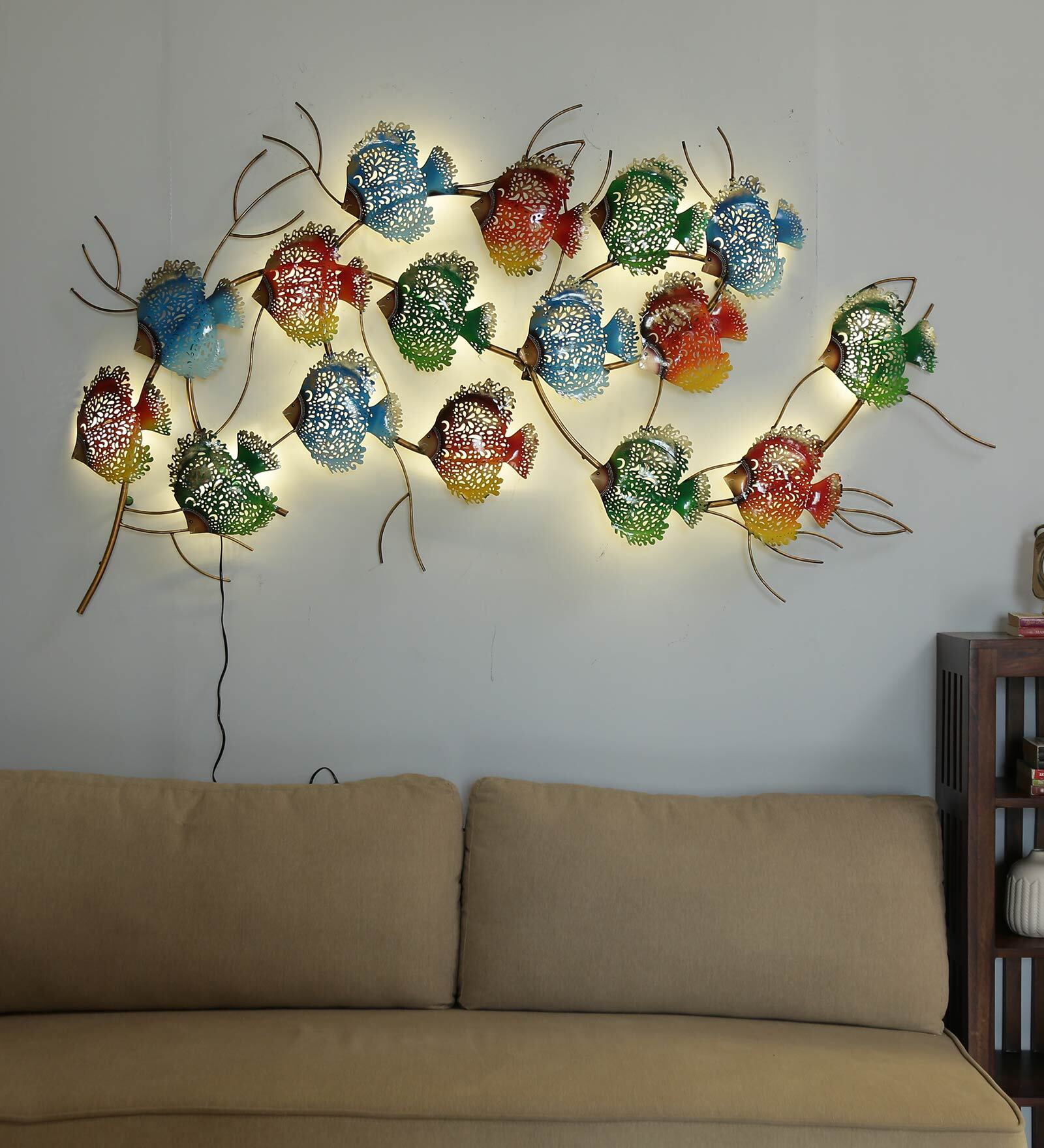 Buy Iron Group Of Fish Wall Art With LED In Multicolour By Decocraft at ...
