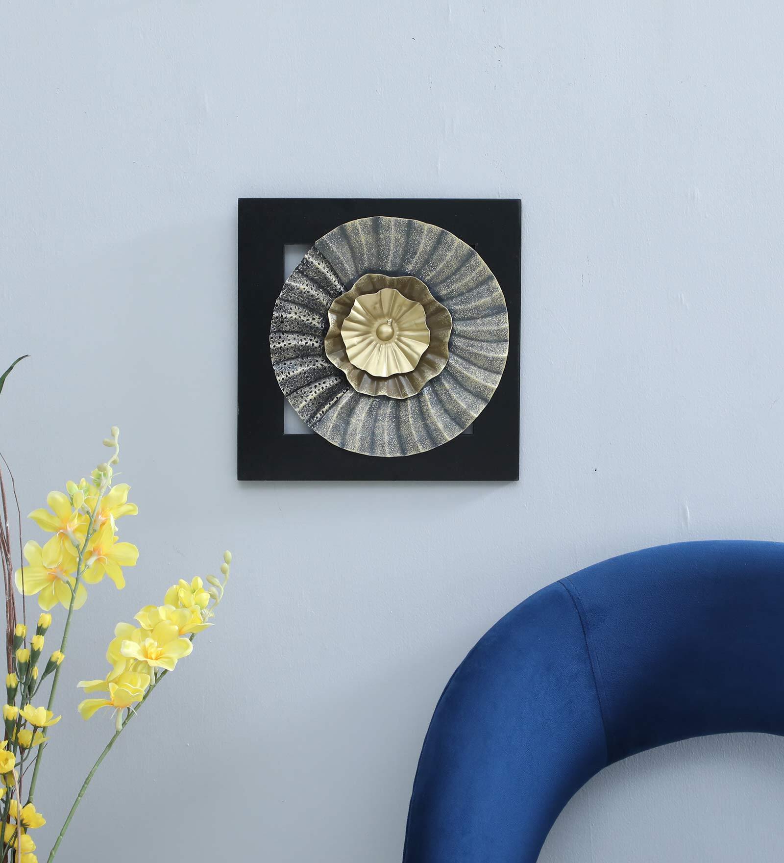 Buy Iron And Mdf Wood Framed Leaf Wall Art In Gold & Black at 27% OFF ...