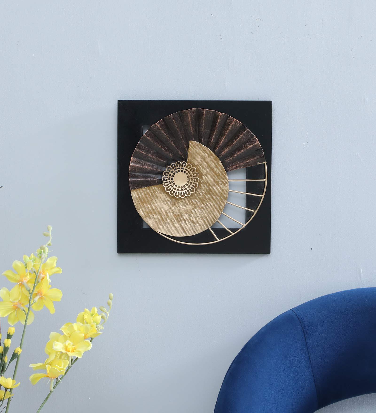 Buy Iron and MDF Wood Framed Leaf Wall Art In Gold & Black By Handi ...