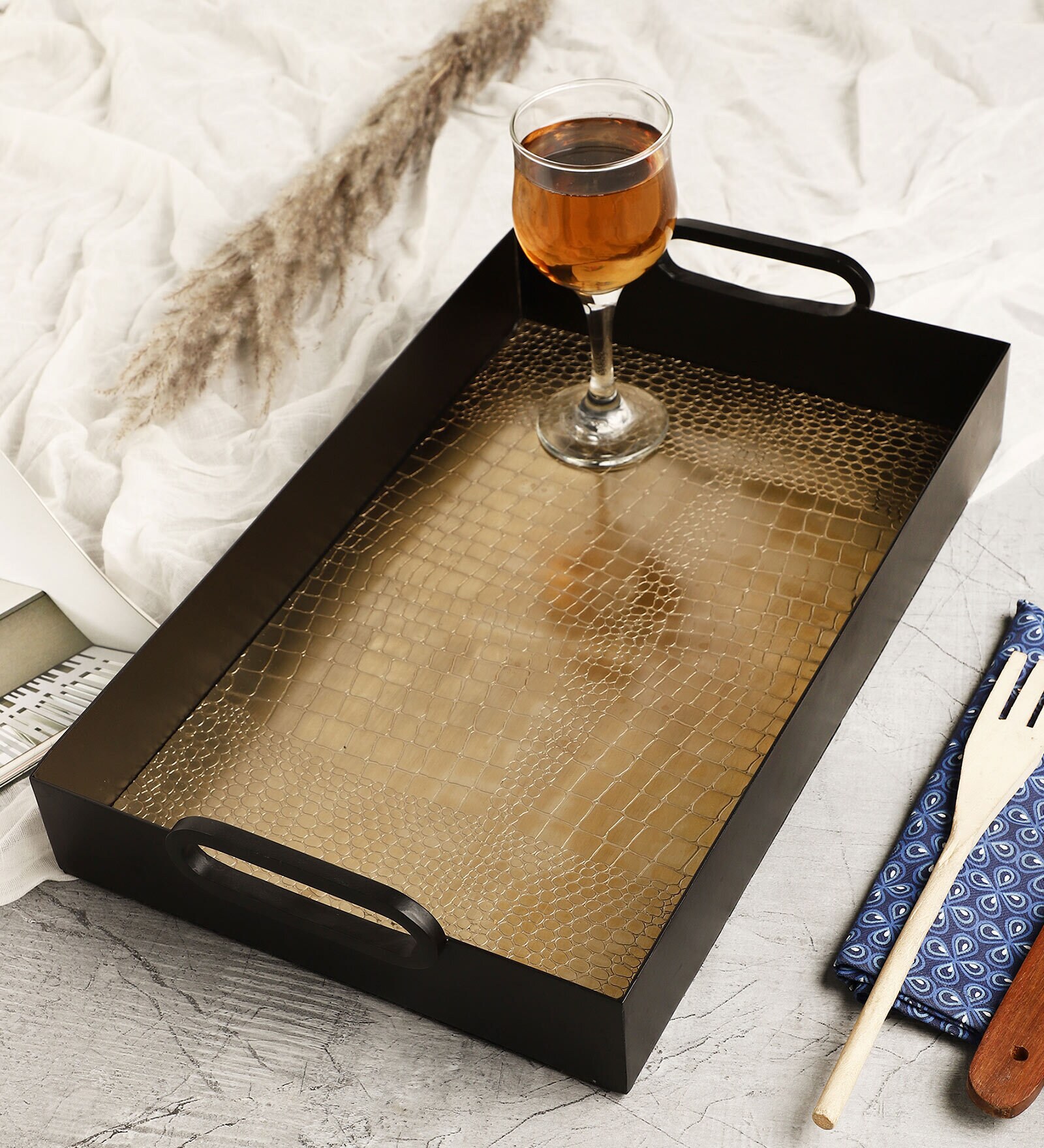 Buy Iron Gilbert Gold Black Tray By Decor De Maison Online - Serving ...
