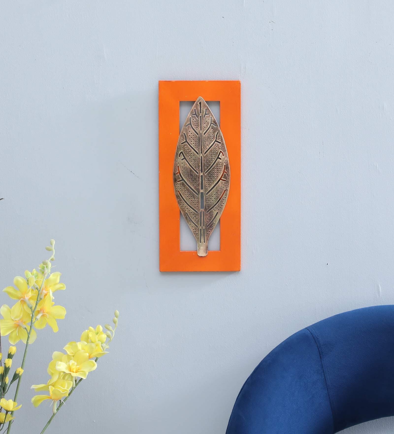 Buy Iron And Mdf Wood Framed Leaf Wall Art In Gold & Yellow at 36% OFF ...