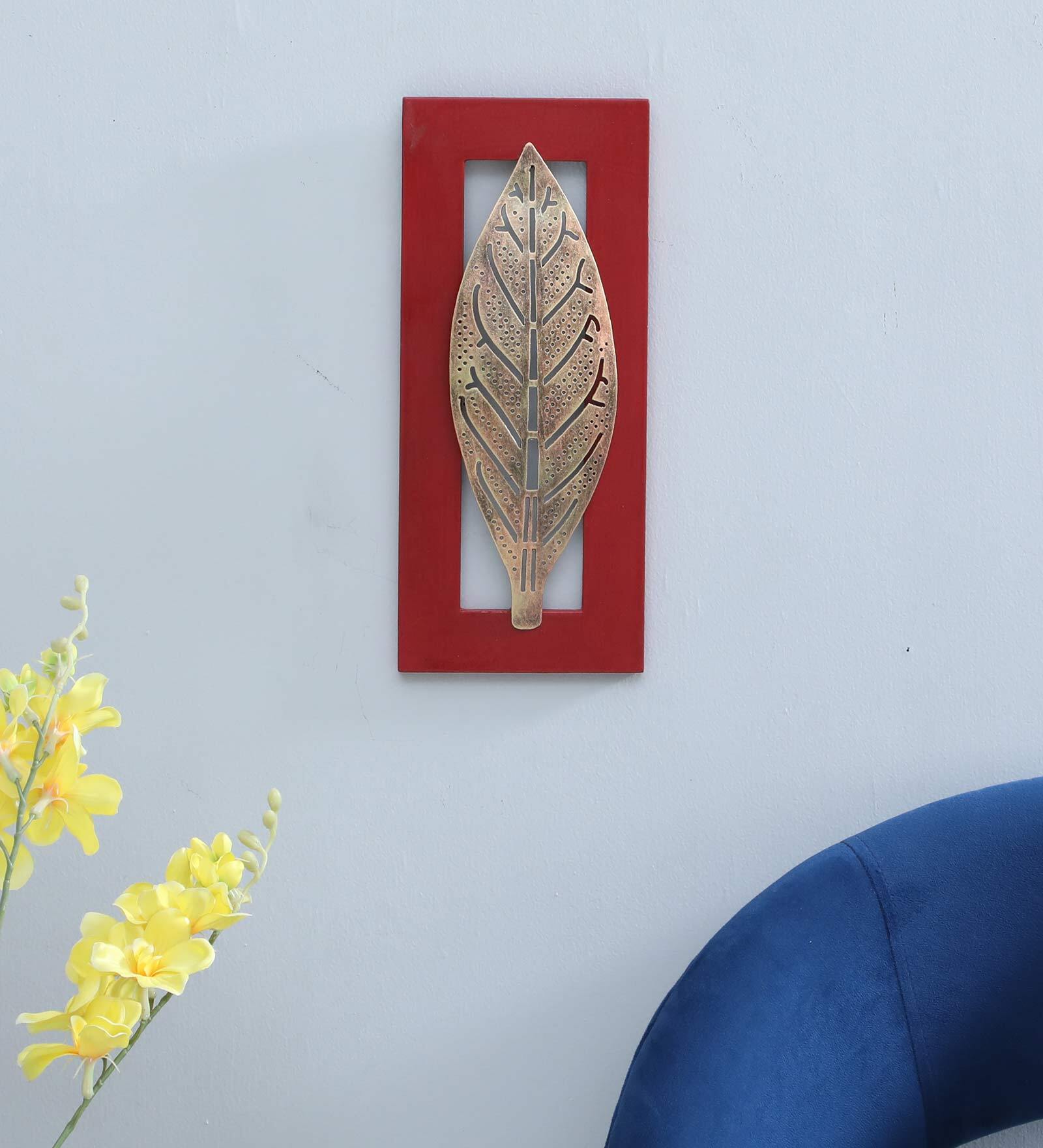 Buy Iron And Mdf Wood Framed Leaf Wall Art In Gold & Red at 23% OFF by ...