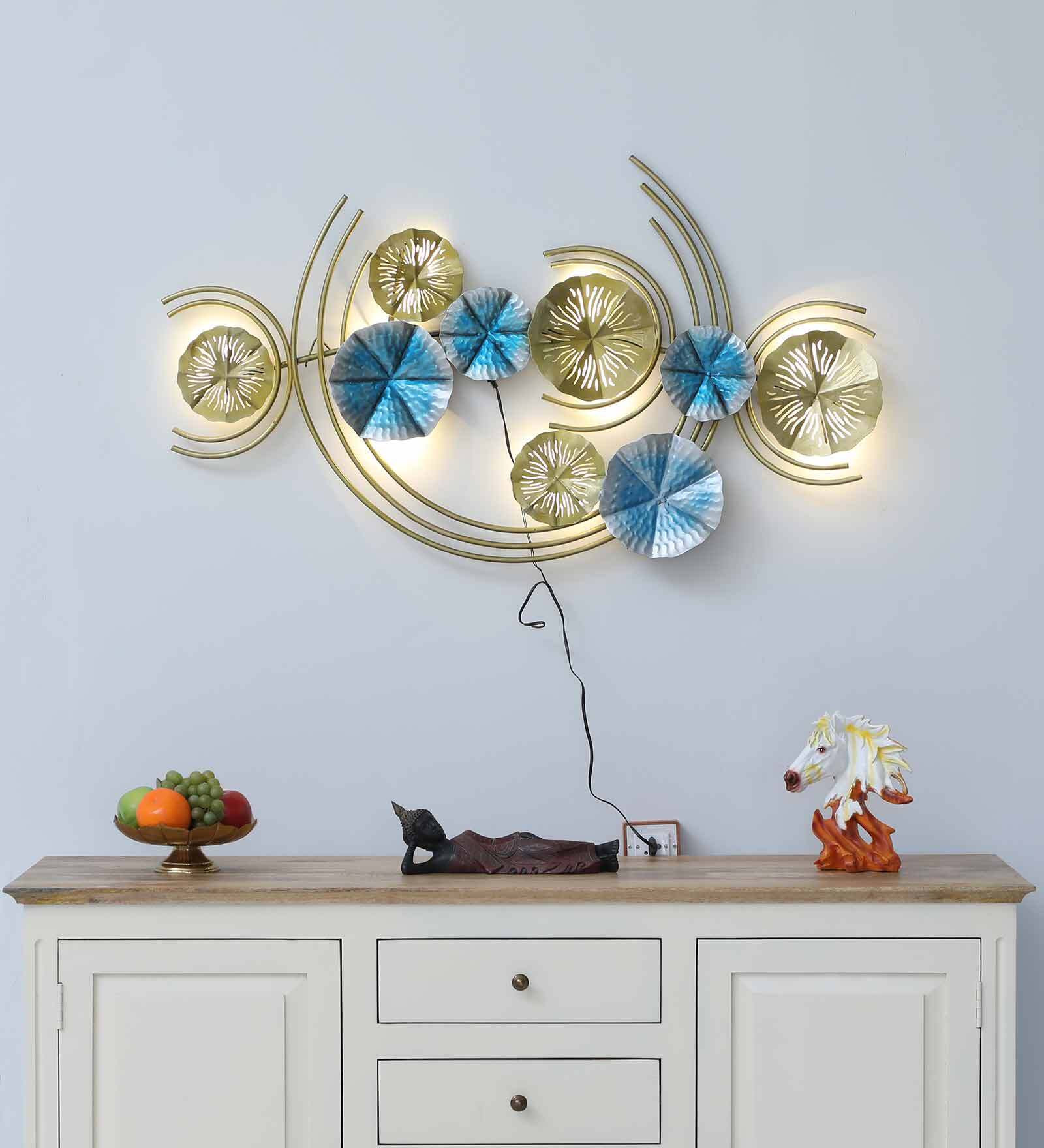 Buy Iron Leaf Panel Led Wall Art In Blue Colour at 29% OFF by Kalpic ...
