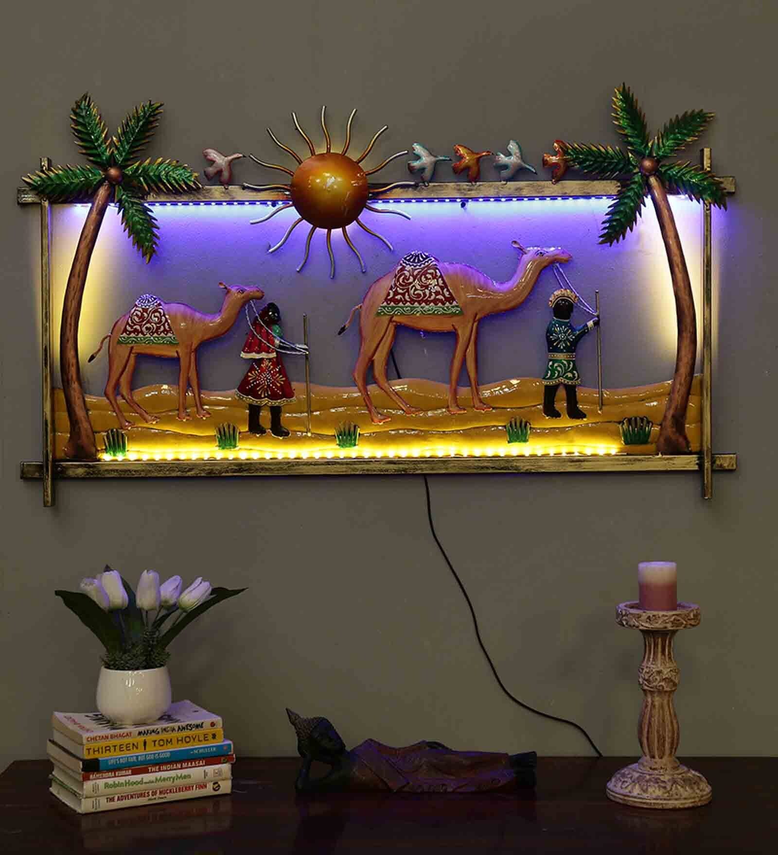 Buy Iron Painted Desert Camel Frame Wall Decor With Led By Jasolika ...