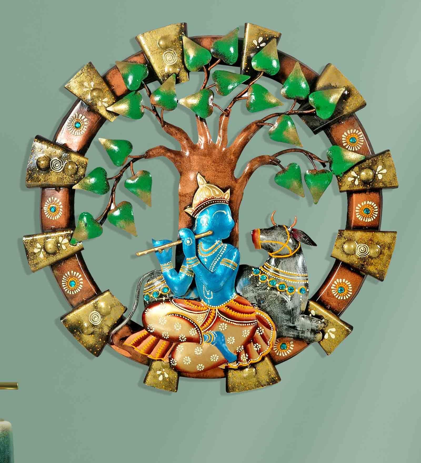 Buy Iron Round Lord Krishna With Cow In Multicolor at 52% OFF by ...