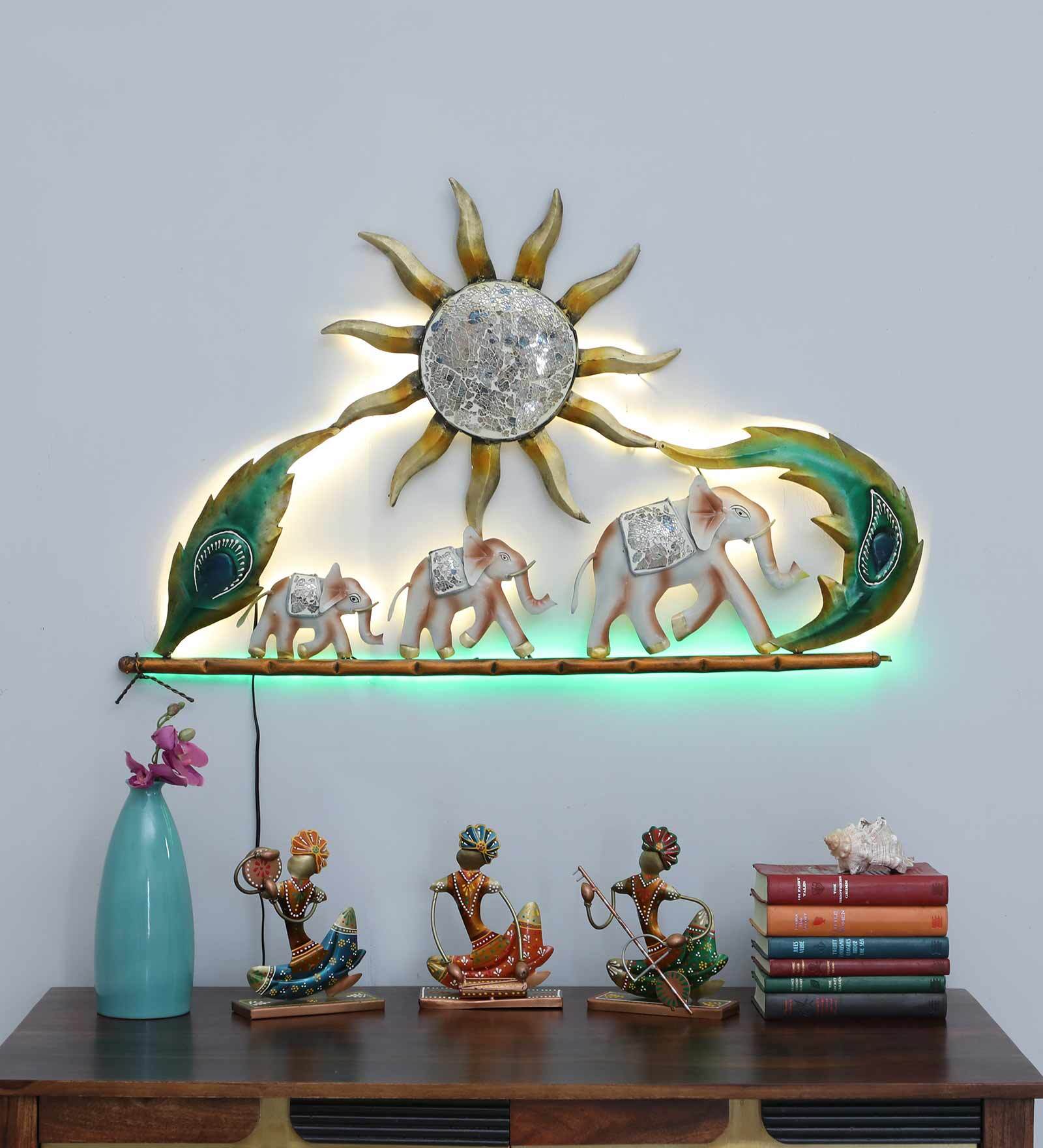 Buy Iron Sun With Elephant Family Metal Wall Art By Ganeshay Textiles ...