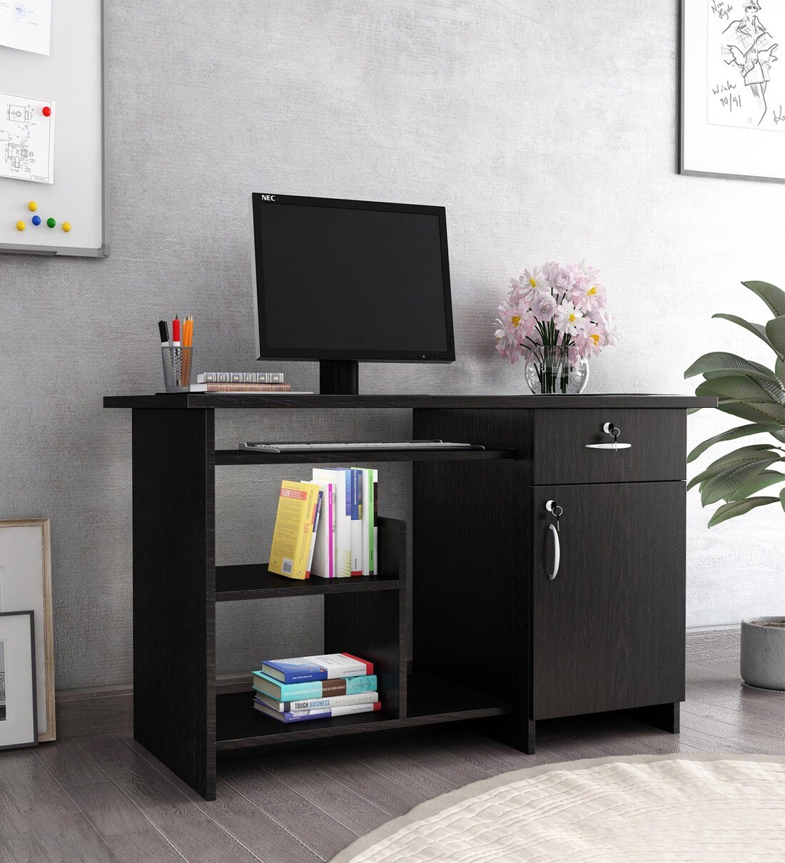 Buy Isaac Computer Table in Wenge Finish by Crystal Furnitech Online ...