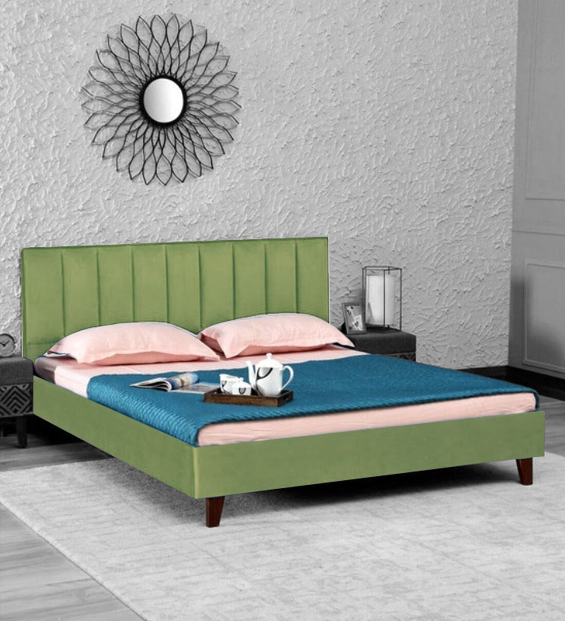 Buy Isobel Upholstered Queen Size Bed In Green Colour by CasaCraft ...