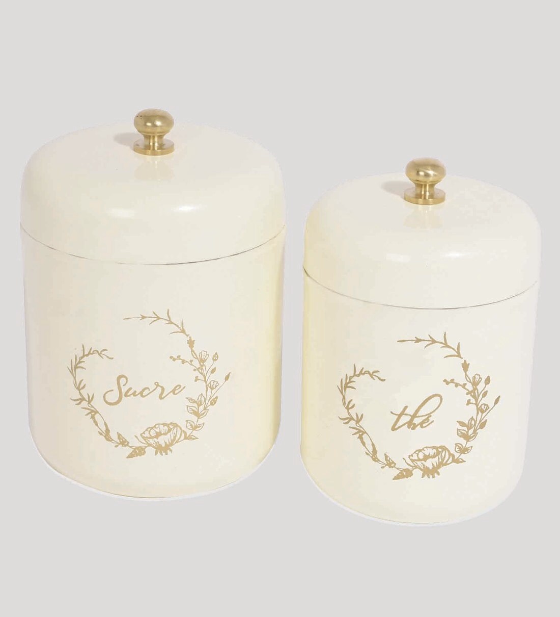 Buy Ivory Finish Steel Storage Canisters Set of 2 By Living With Elan ...