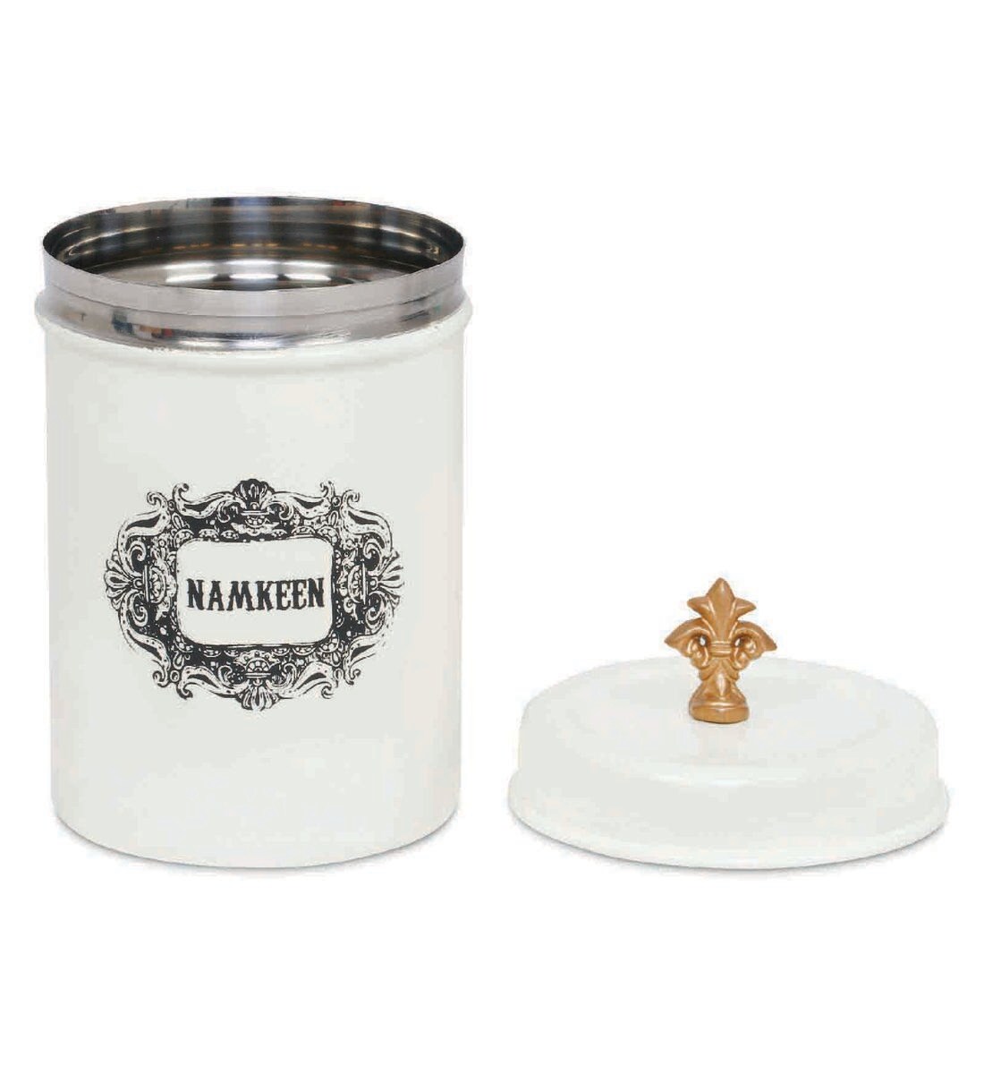 Buy Ivory Finish Steel Storage Canisters Set of 2 By Living With Elan ...