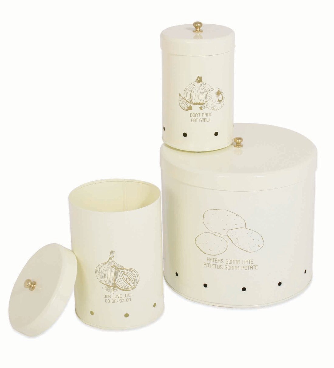 Buy Ivory Finish Steel Storage Canisters Set of 3 By Living With Elan ...