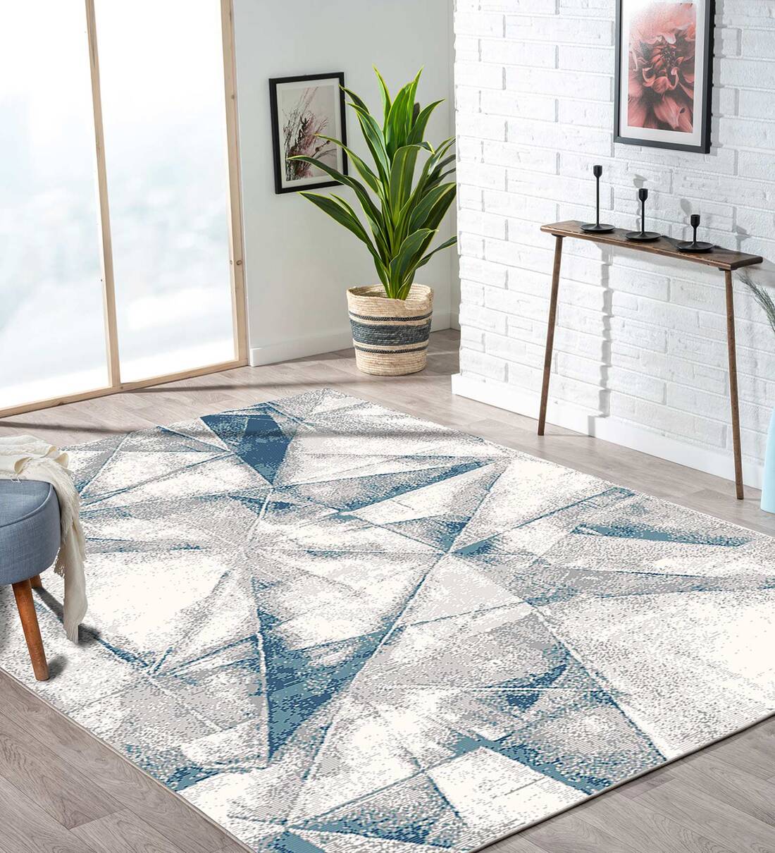 Buy Ivory Geometric Polypropylene 4 ft x 6 ft Machine Made Carpet by ...