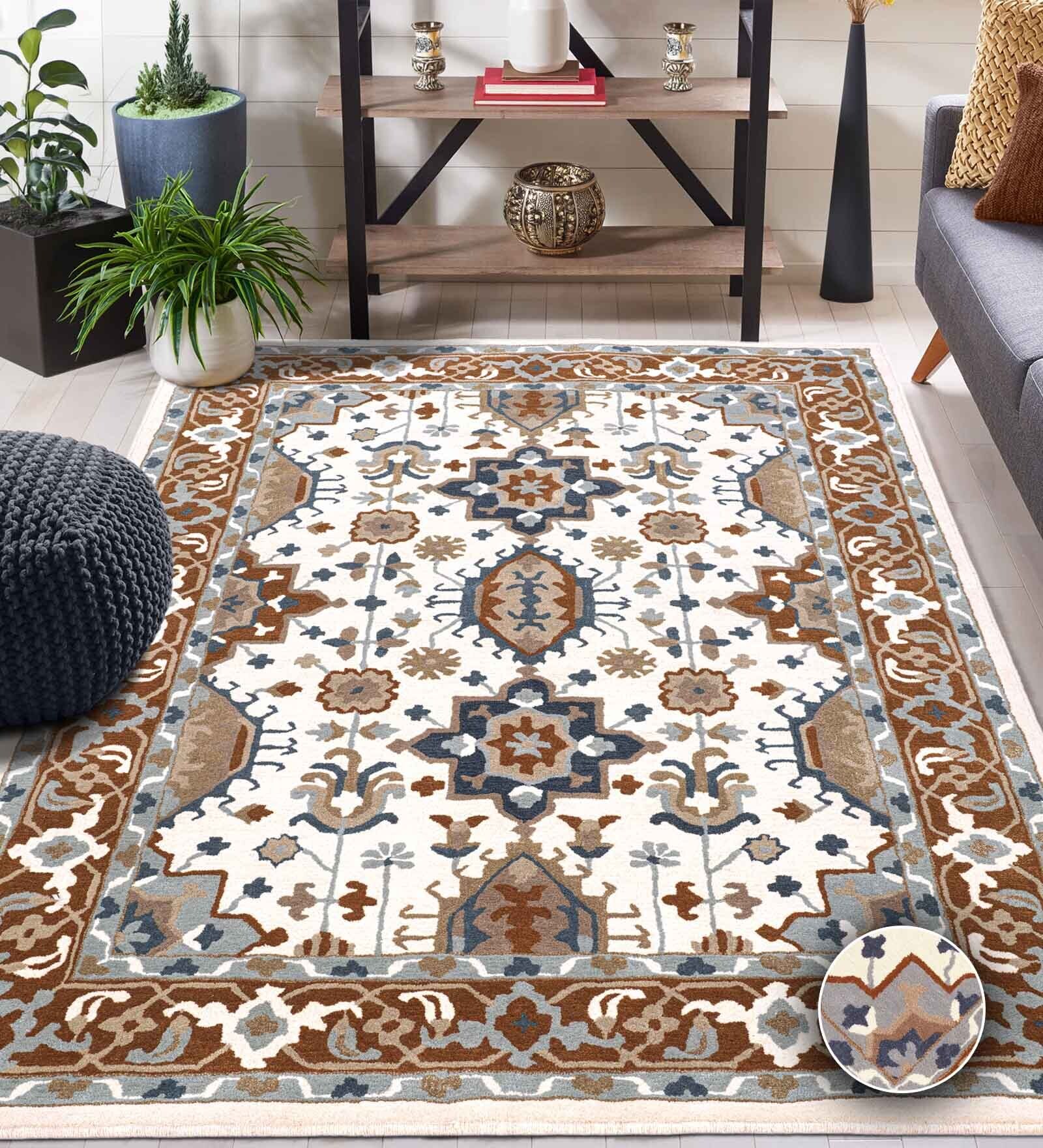 Buy Ivory & Rust Traditional Wool Blend 4' X 6' Hand Tufted Carpet at 9 ...