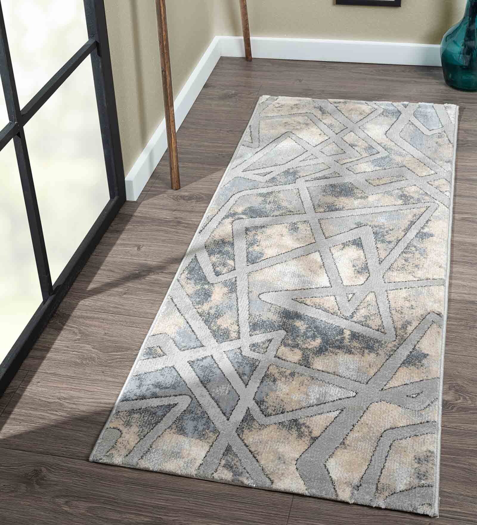 Buy Ivory Abstract Polyester 59x24 Inches Machine Made Floor Runner By ...