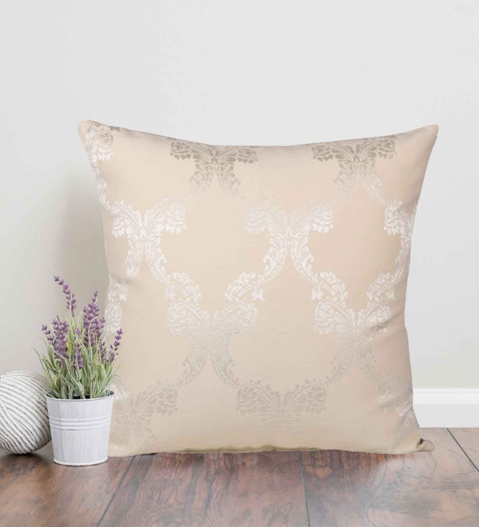 Buy Ivory Traditional Cotton 14 x 14 Inches Cushion Cover by Sivya by ...