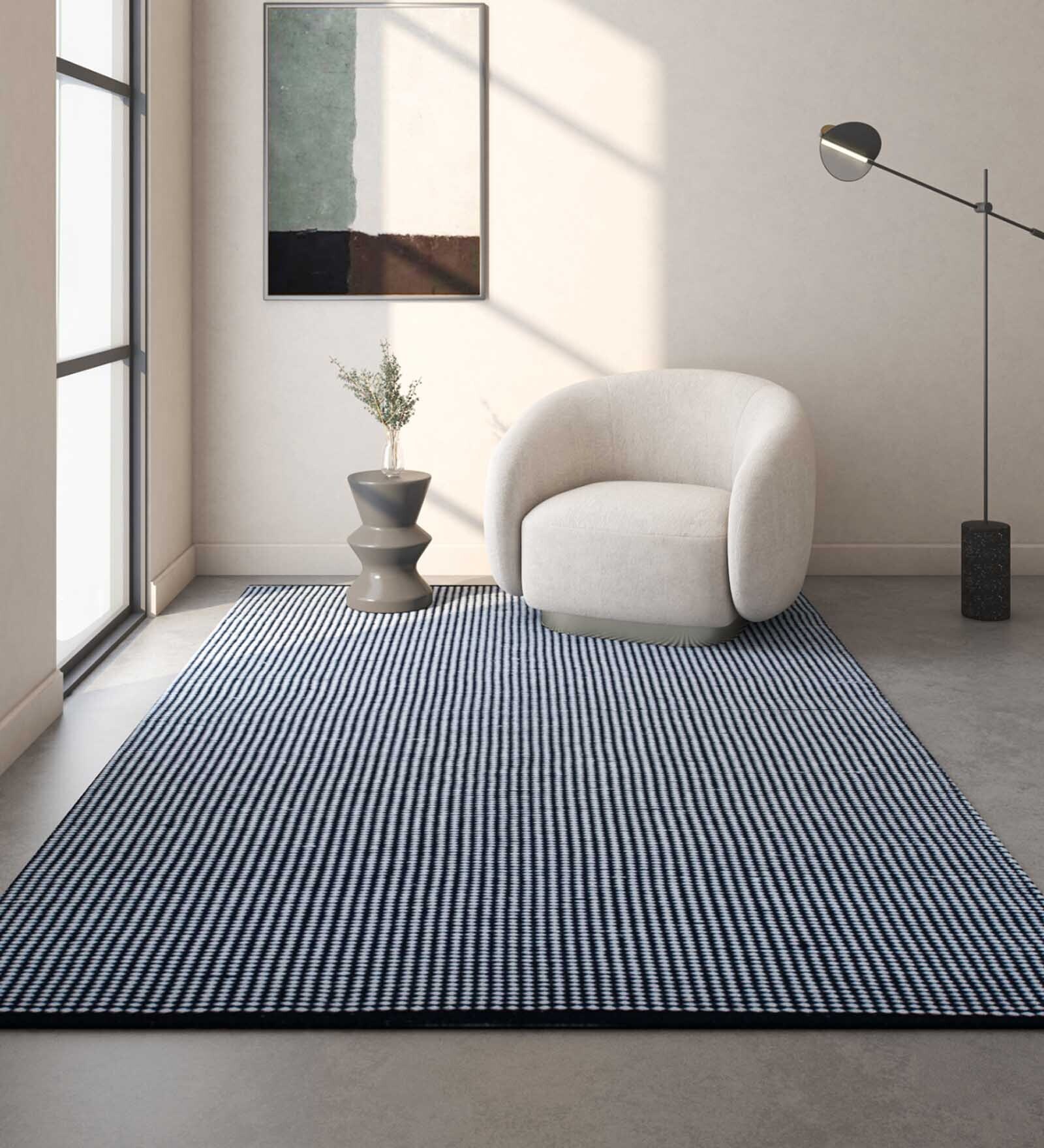 Buy Navy Blue Traditional Cotton 4 ft X 6 ft Flat Weaves Carpet by ...