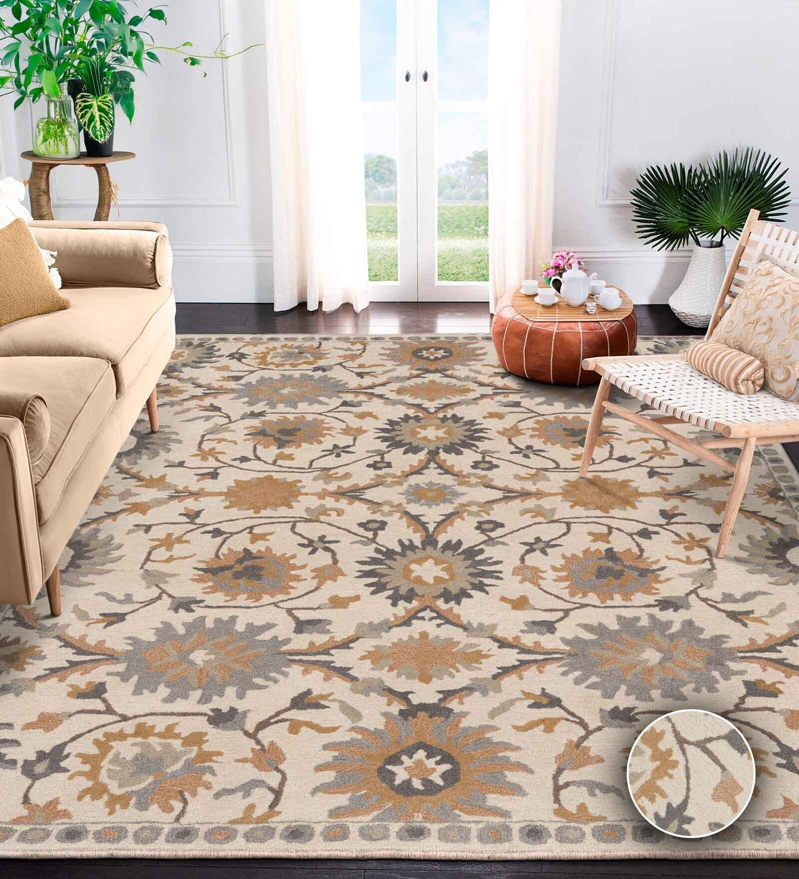 Buy Ivory Traditional Wool Blend 4' X 6' Hand Tufted Carpet at 9% OFF ...