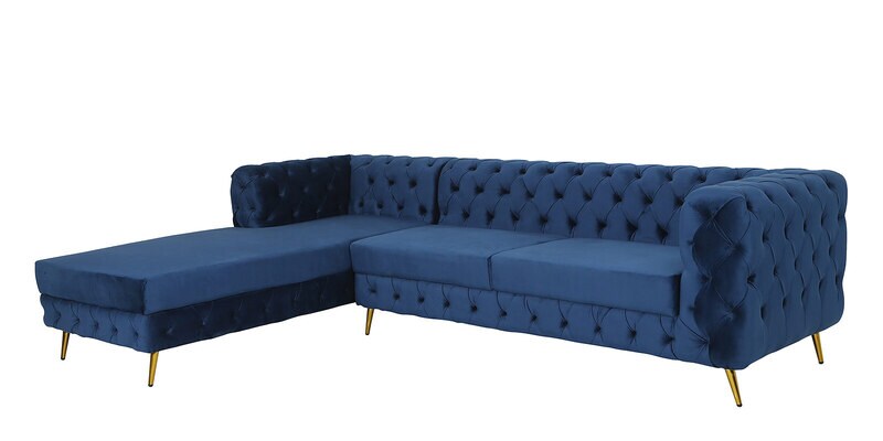Buy Ivanka Velvet RHS Sectional Sofa in Royal Blue Colour by Vittoria ...