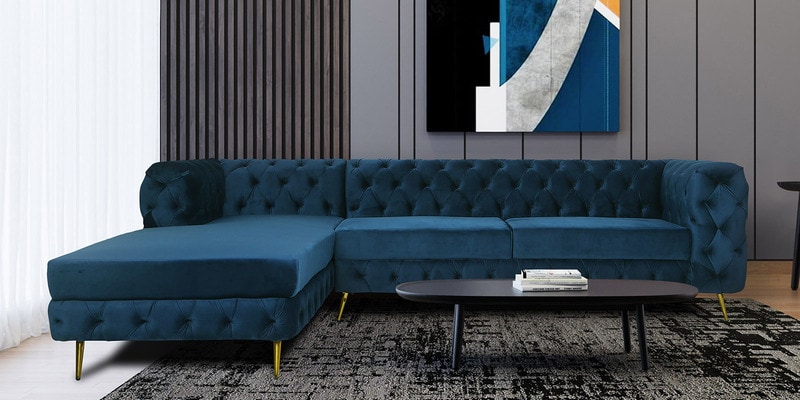 Buy Ivanka Velvet RHS Sectional Sofa in Royal Blue Colour by Vittoria ...