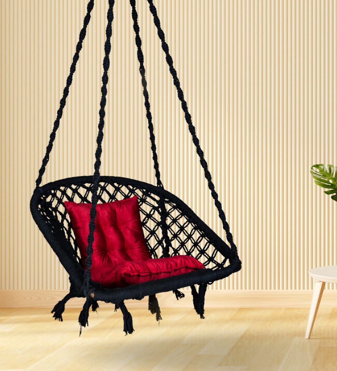 Buy Jalore Fabric Swing in Black Colour With L Shape Cushion at 100% ...