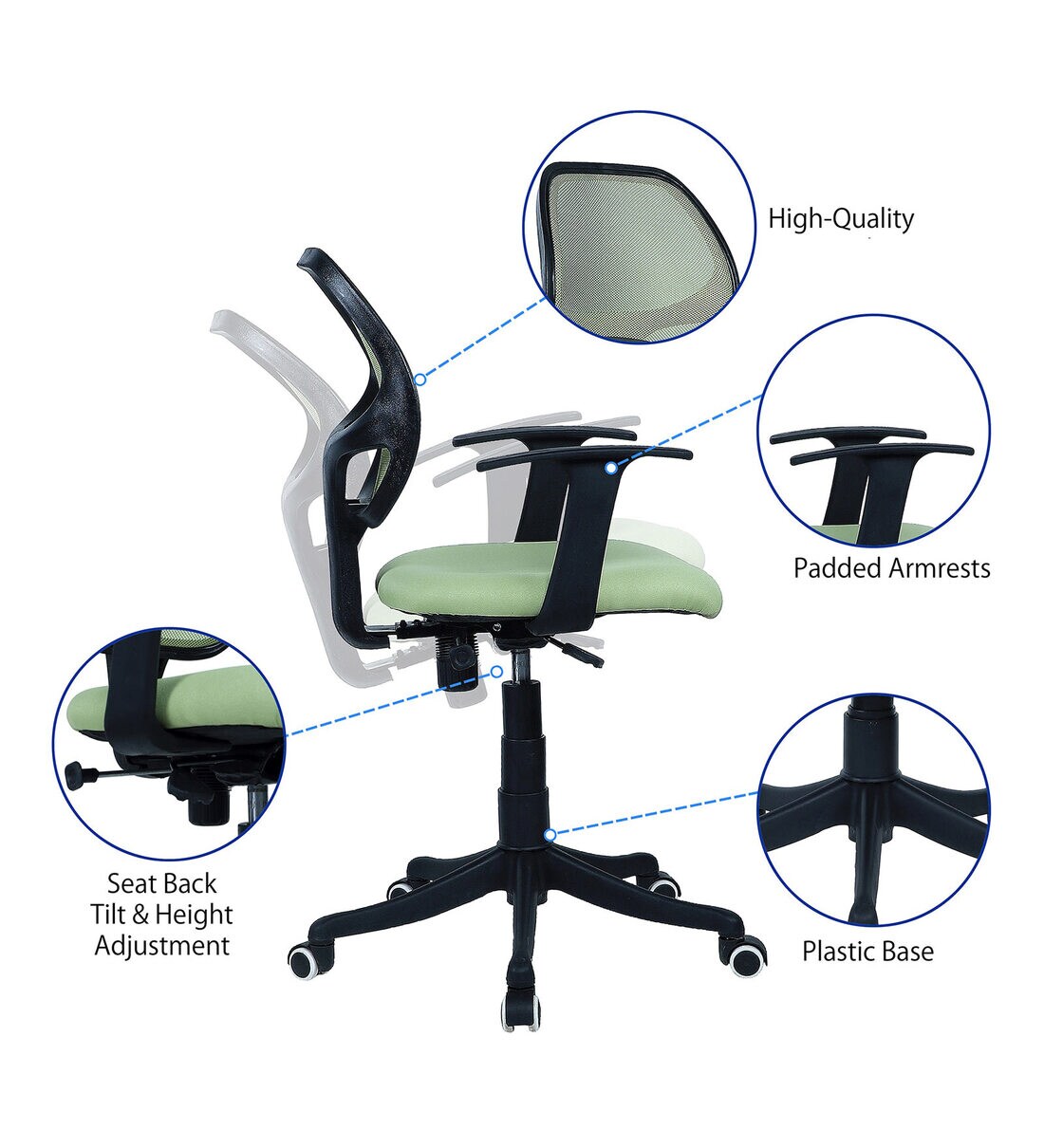 Buy Jazz Low Back Ergonomic Chair In Green Colour By Furniturstation ...