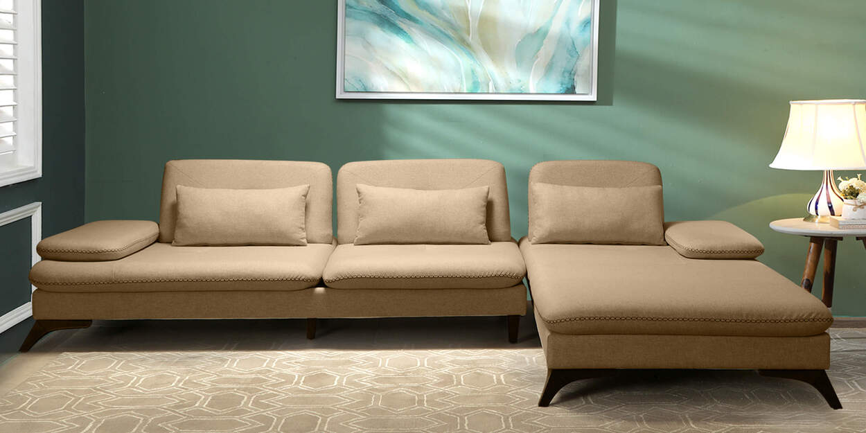 Buy Jauna Fabric LHS Sectional Sofa (3 + Lounger) In Sandy Beige Colour ...