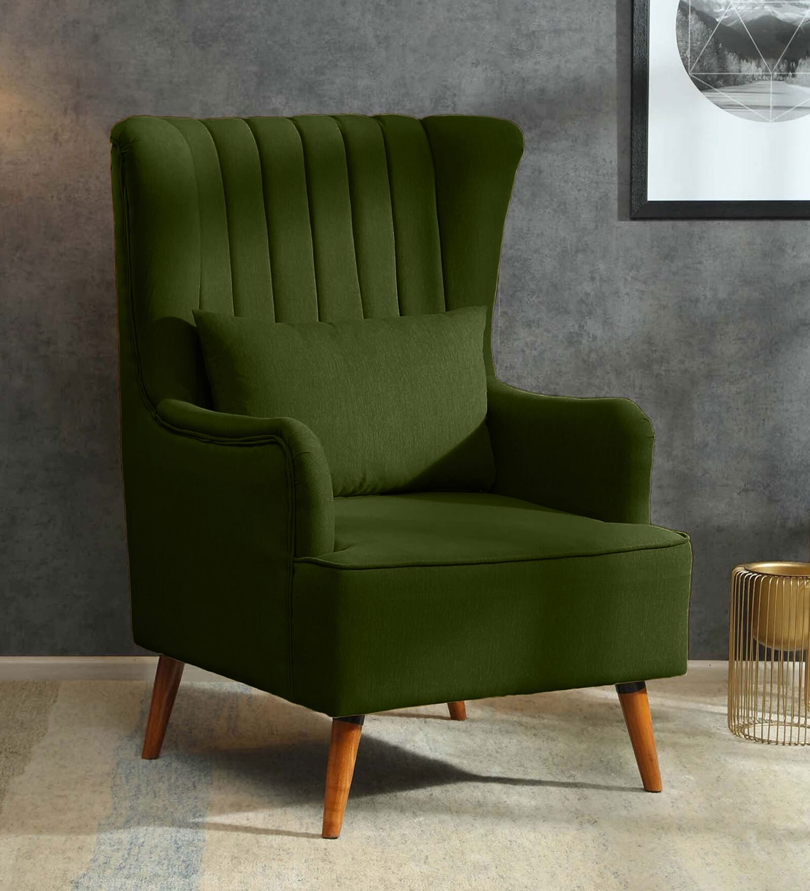Buy Jairo Velvet Wing Chair In Olive Green Colour at 29% OFF by ...