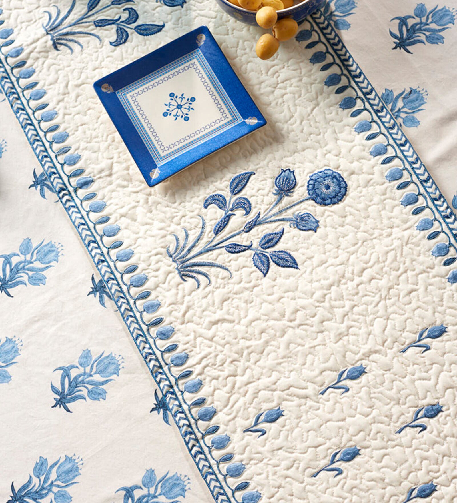 Buy Jalmahal Blue Colour Cotton & Satin Table Runner by Ritu Kumar Home ...