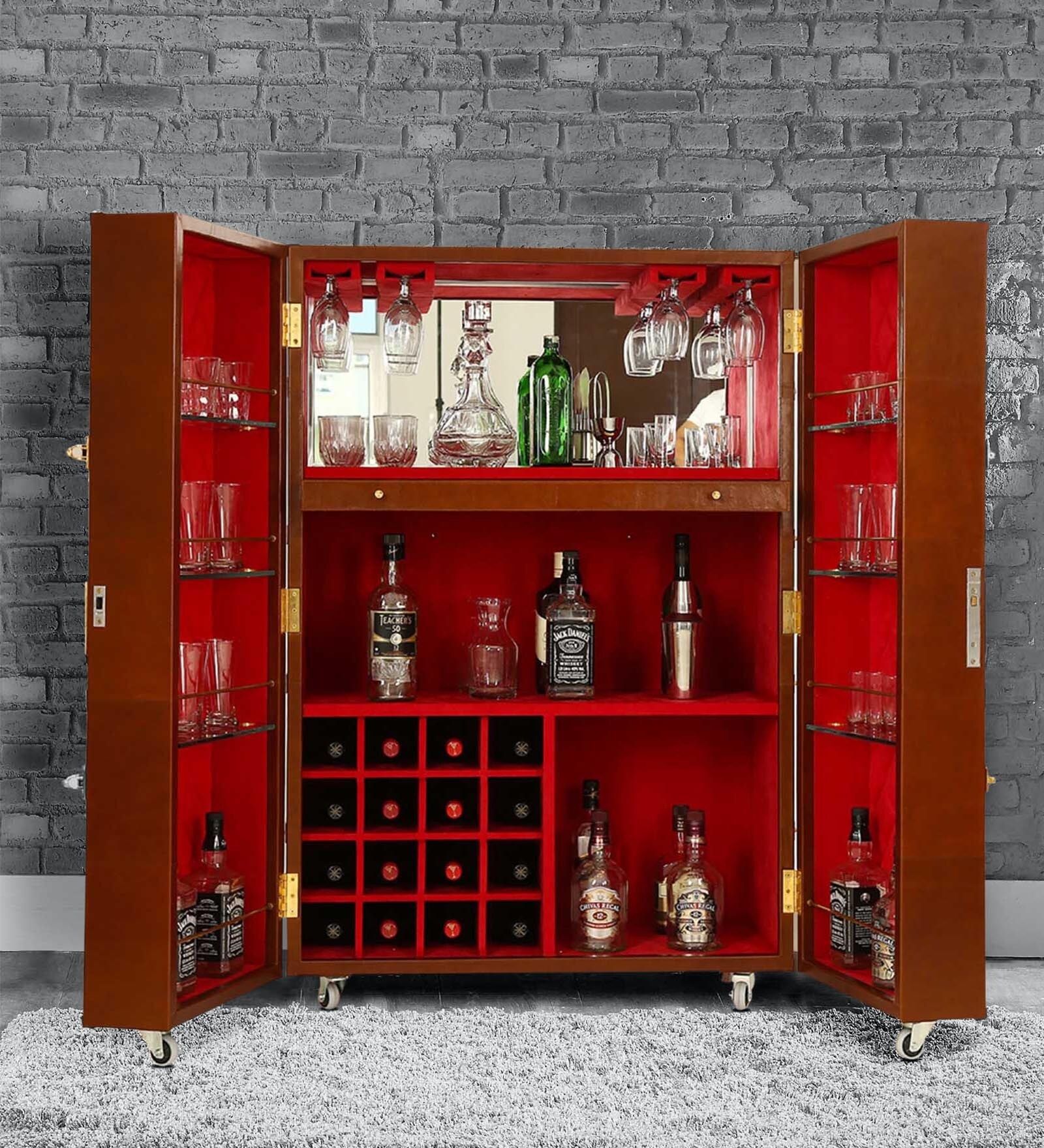 Buy Jashan Cognac Bar Cabinet in Red Colour by Magus Design Online ...