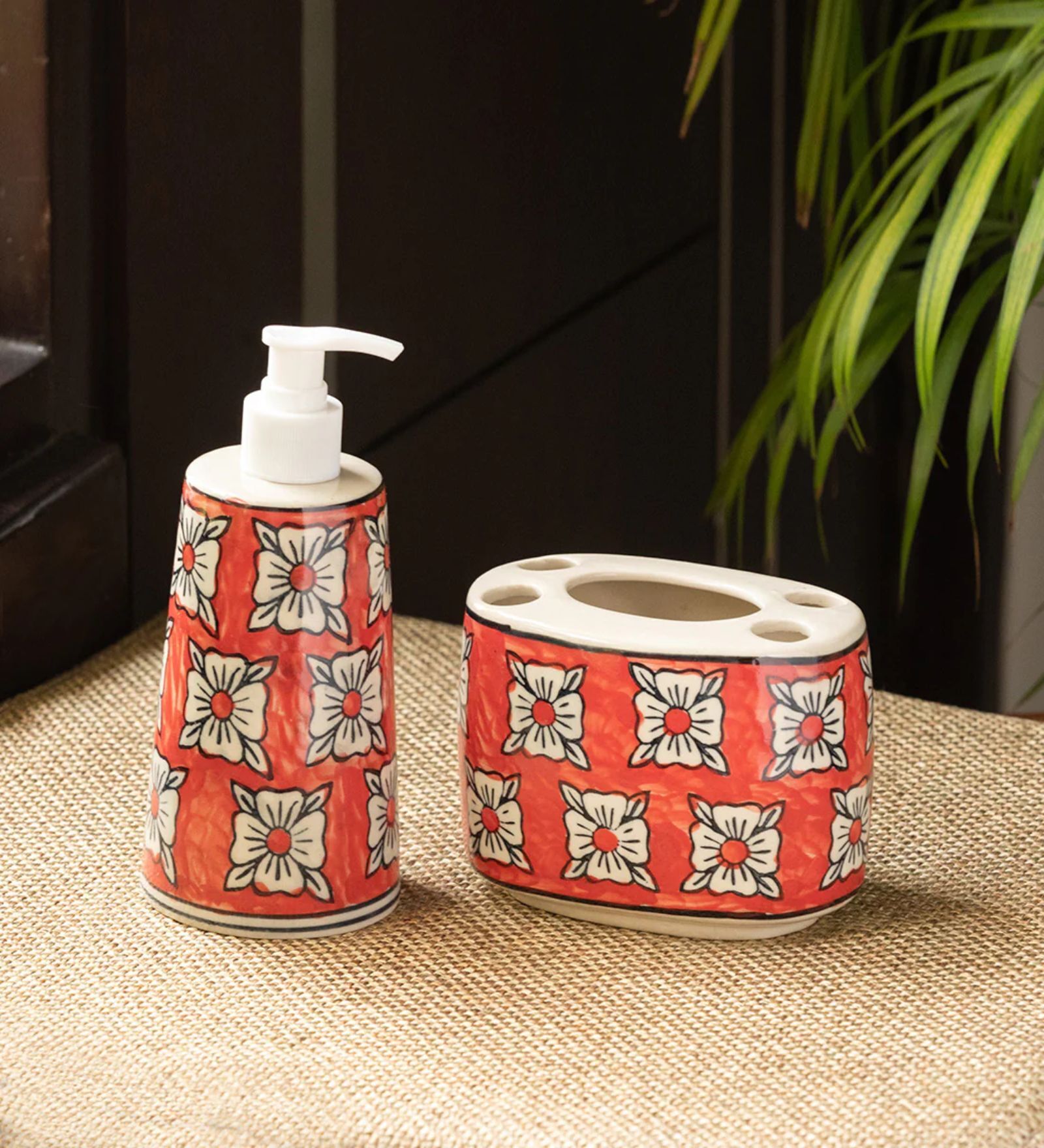 Buy Jasmine Gentles Orange & White Ceramic (Set of 2) Bath Set by ExclusiveLane at 44% OFF by ...