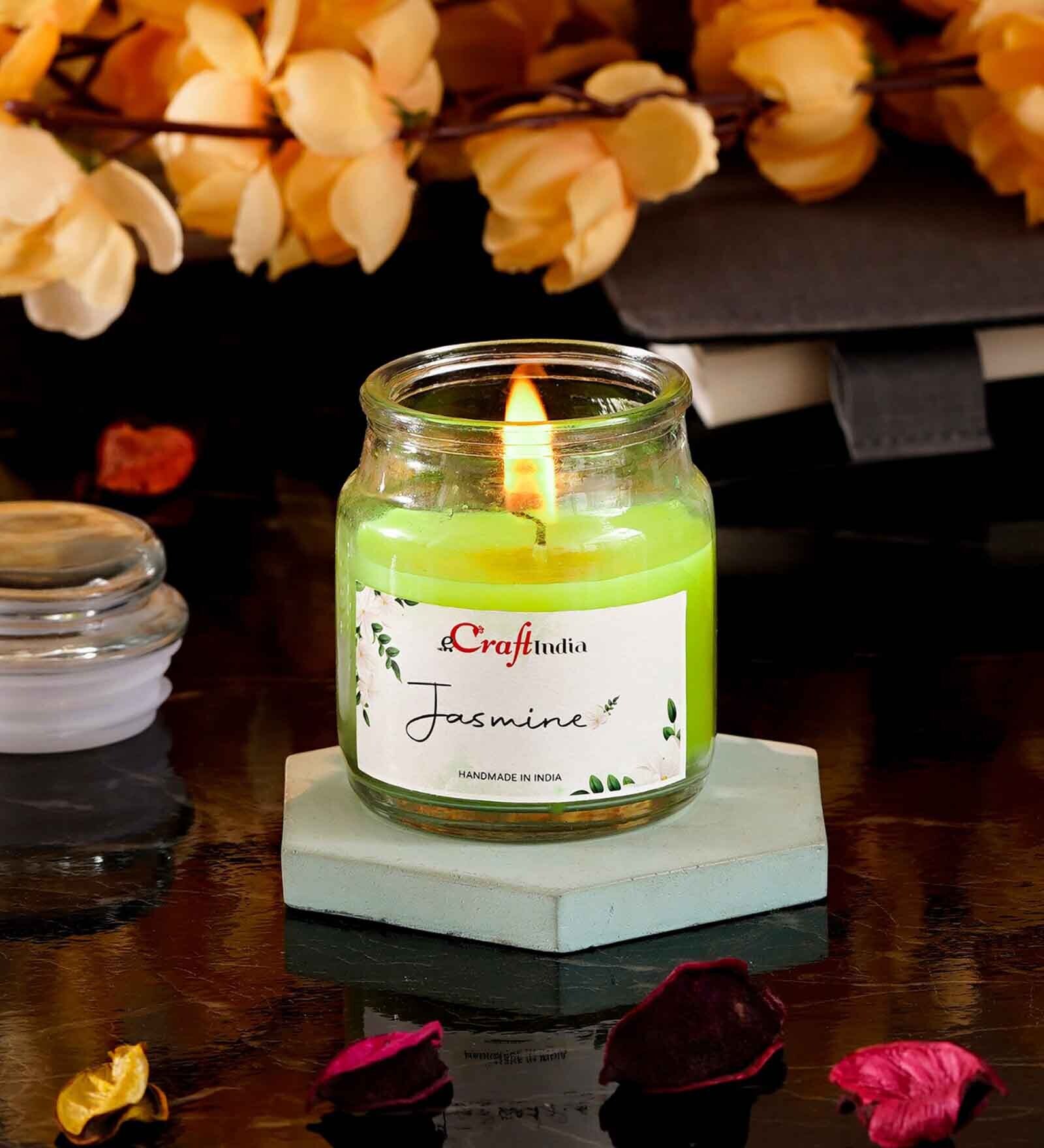 Buy Jasmine Green Wax Scented Jar Candle at 33% OFF by eCraftIndia ...