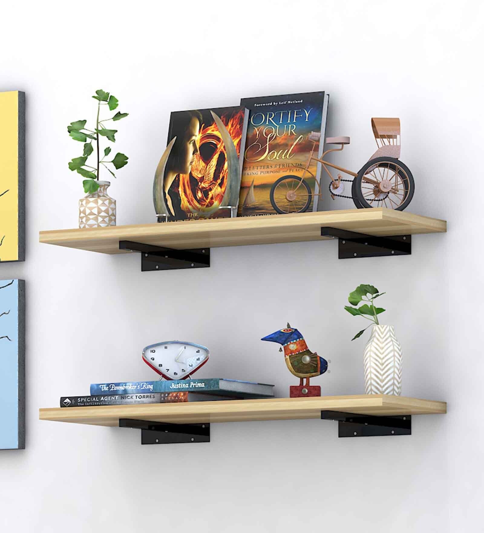 Buy Javier Wood & Metal Wall Shelf In Chequered Light at 33% OFF by ...