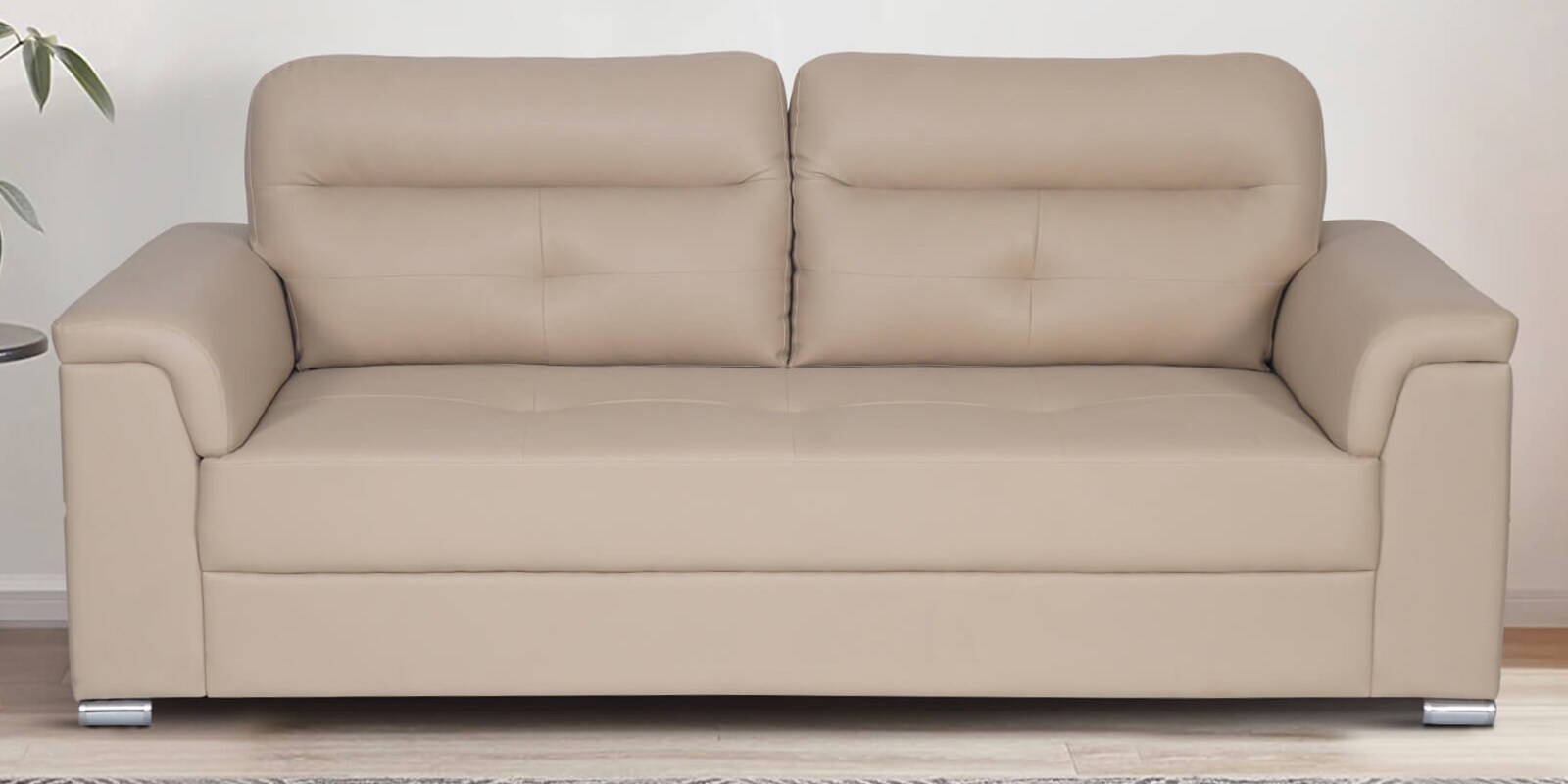 Buy Janet Leatherette 3 Seater Sofa In Beige colour at 62% OFF by Evok ...