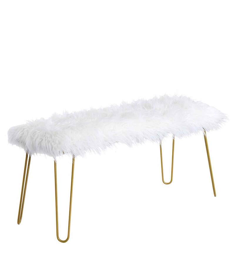 Buy Jasiper Fur Upholstered Bench in White & Gold Finish by AVA Designz ...