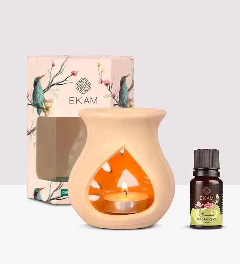 Buy Jasmine (Set of 5) Ceramic Oil Warmer with 4 Aroma Oil Bottles by ...