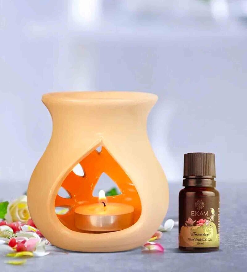 Buy Jasmine (Set of 5) Ceramic Oil Warmer with 4 Aroma Oil Bottles by ...