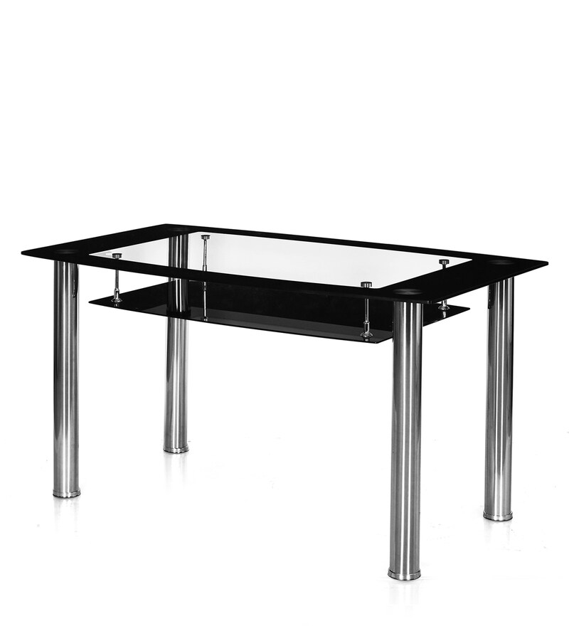 Buy Jasmine Metal 4 Seater Dining Table in Black Finish with Glass Top ...