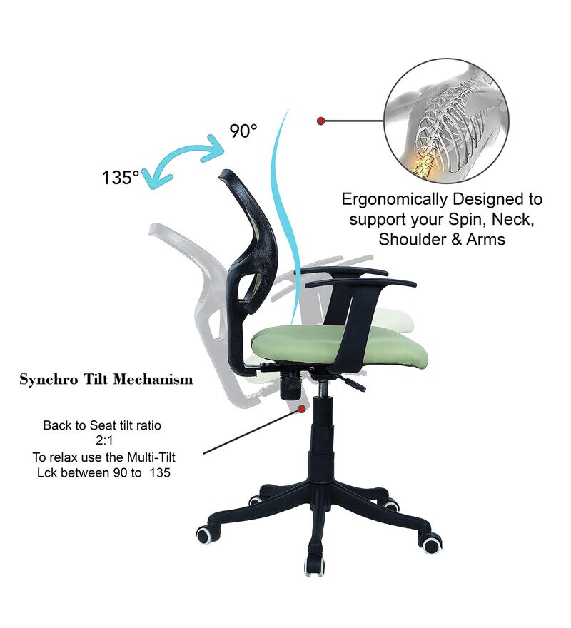 Buy Jazz Low Back Ergonomic Chair In Green Colour By Furniturstation ...