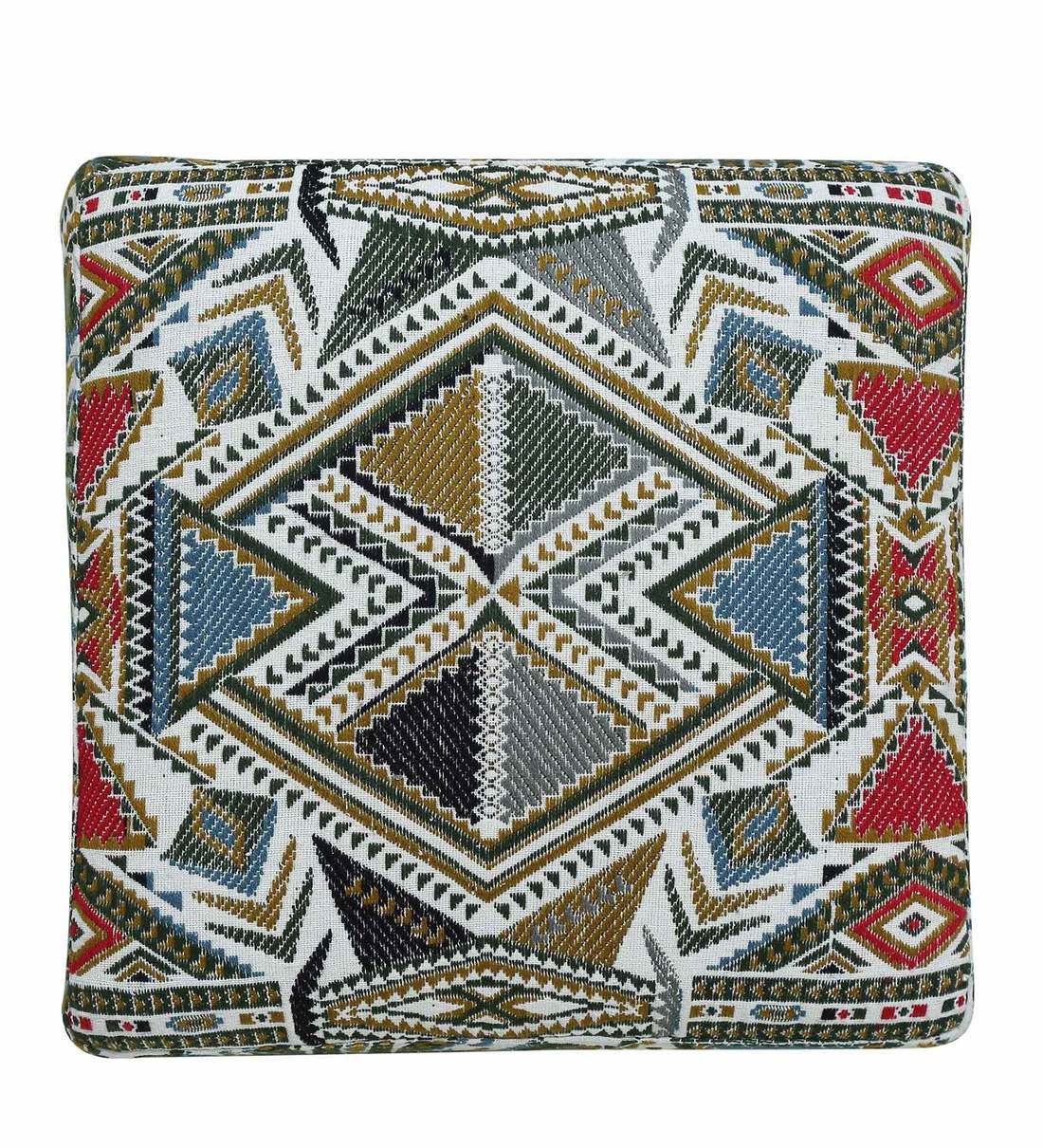 Buy Jean Fabric Seating Stool In Provincial Teak Finish By Bohemiana ...