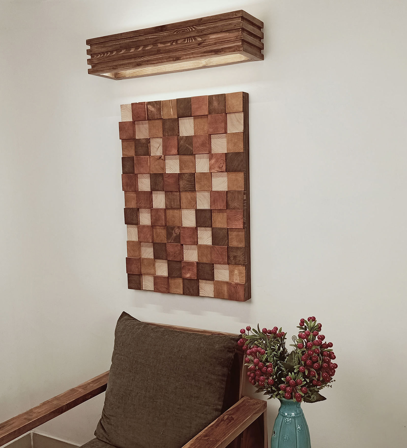 Buy Jenga Wood Wall Art Mural with Wooden 24 LED Wall Light by Symplify ...