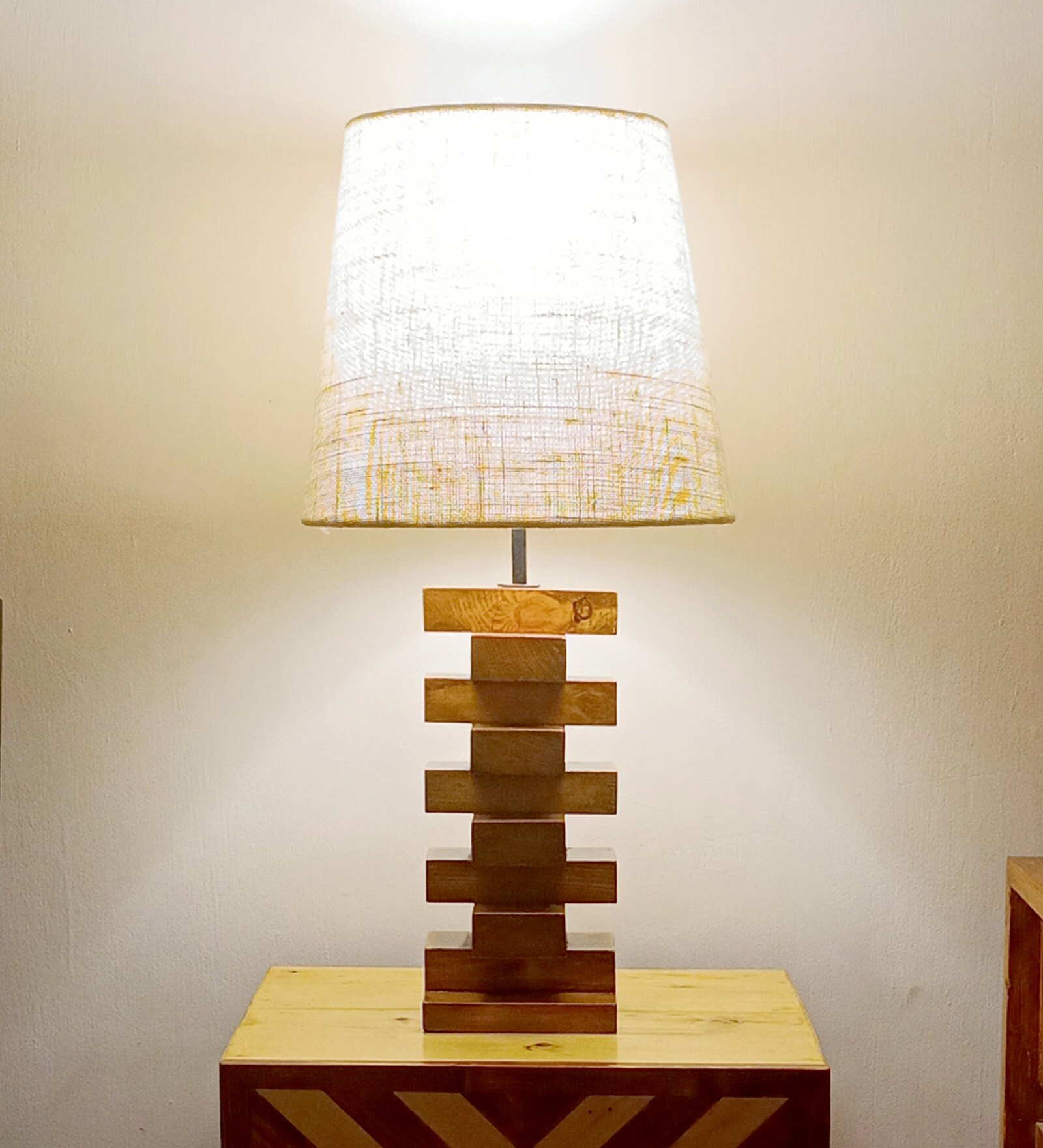 Buy Jenga Wooden Table Lamp with Jute Shade & Brown Base by Symplify at ...