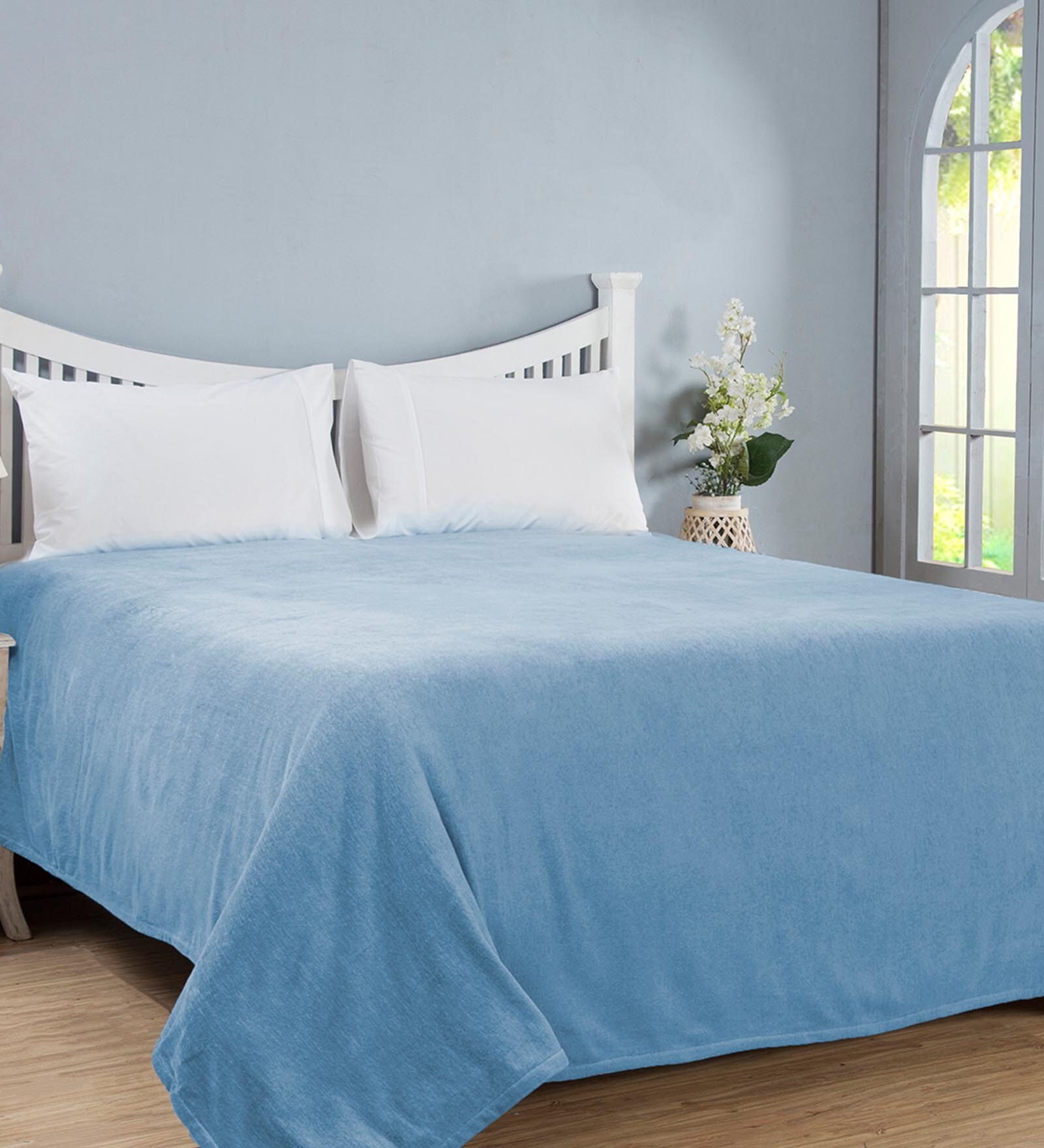 Buy Blue Solid 120 TC 100% Cotton Double Bed Cover by Maspar at 40% OFF ...