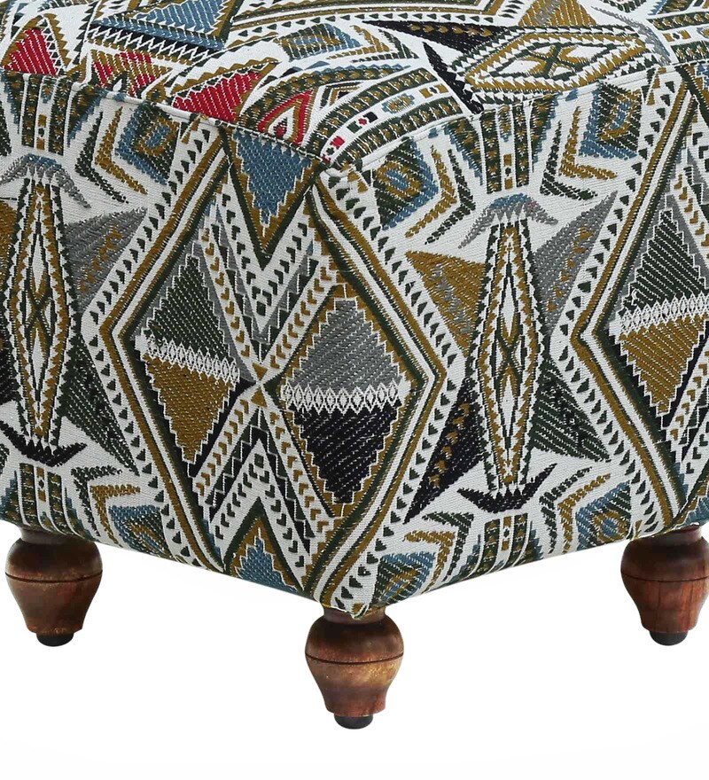 Buy Jean Fabric Seating Stool In Provincial Teak Finish By Bohemiana ...