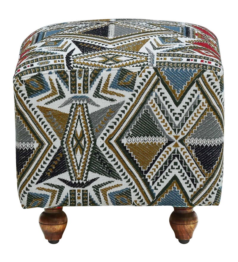 Buy Jean Fabric Seating Stool In Provincial Teak Finish By Bohemiana ...
